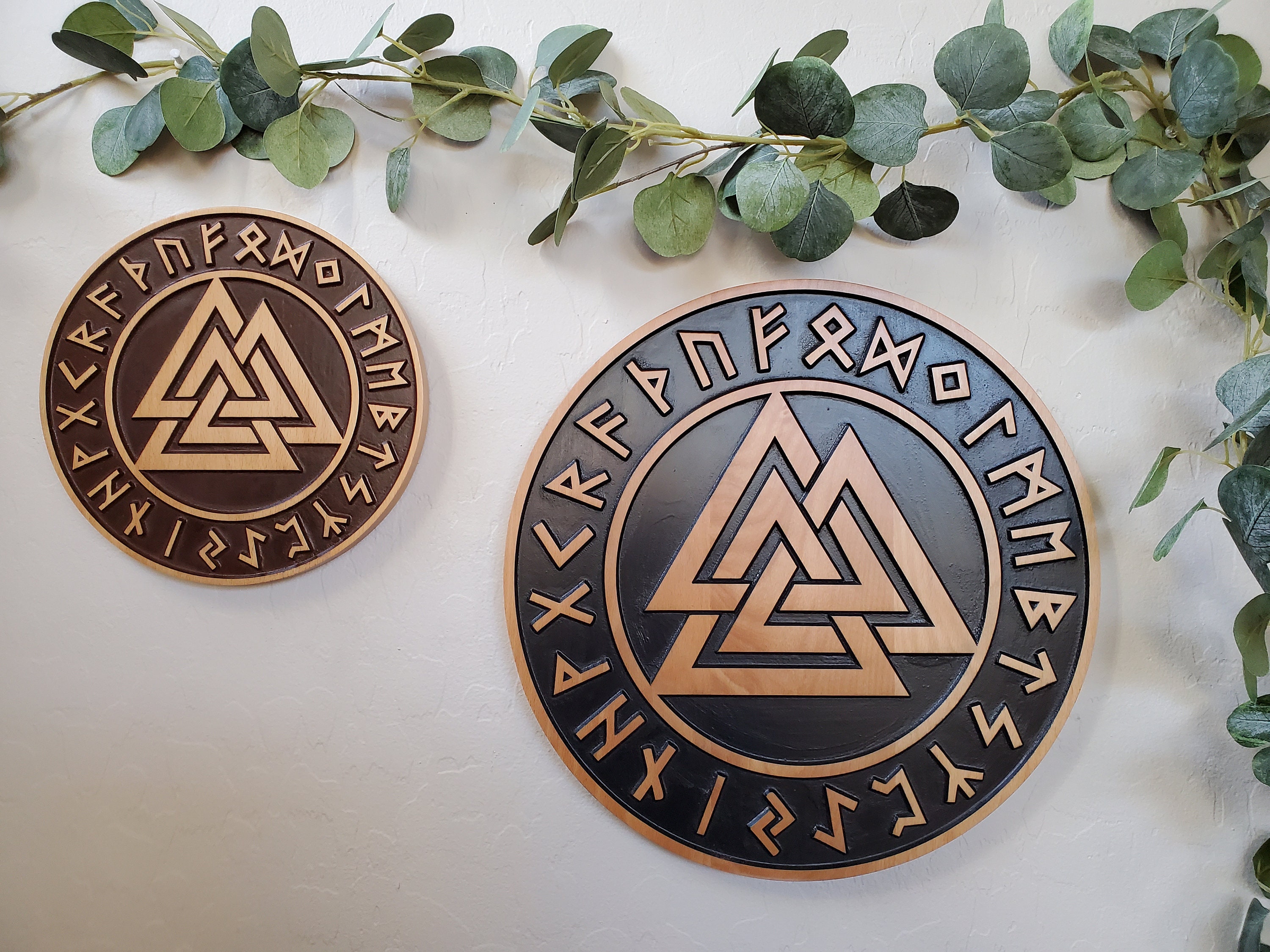 Wood Carved Viking Odin Valknut Wall Art 3D Carved Nine | Etsy