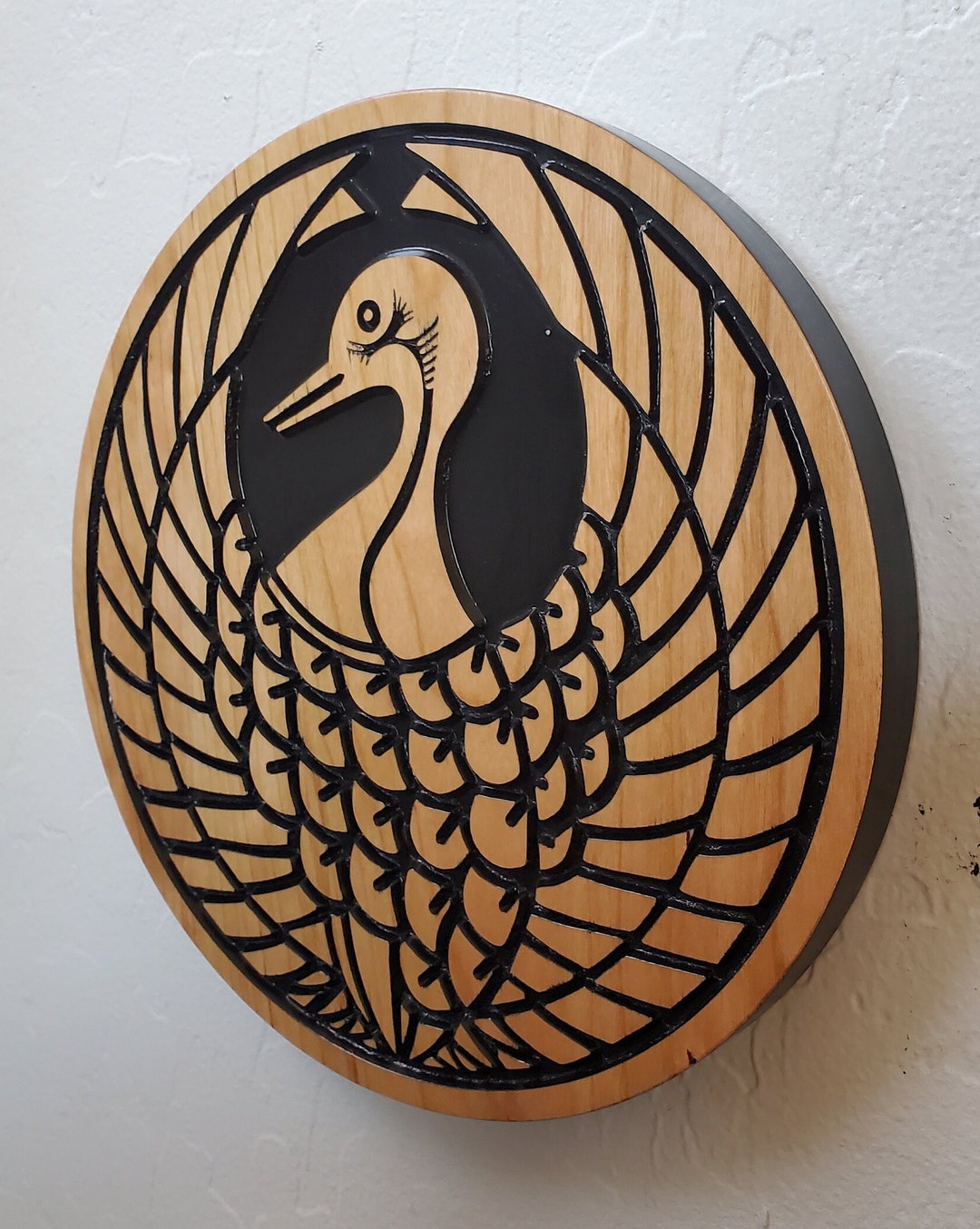 Wood Carved Japanese Crane Kamon Family Crest Wall Art, Asian Inspired ...