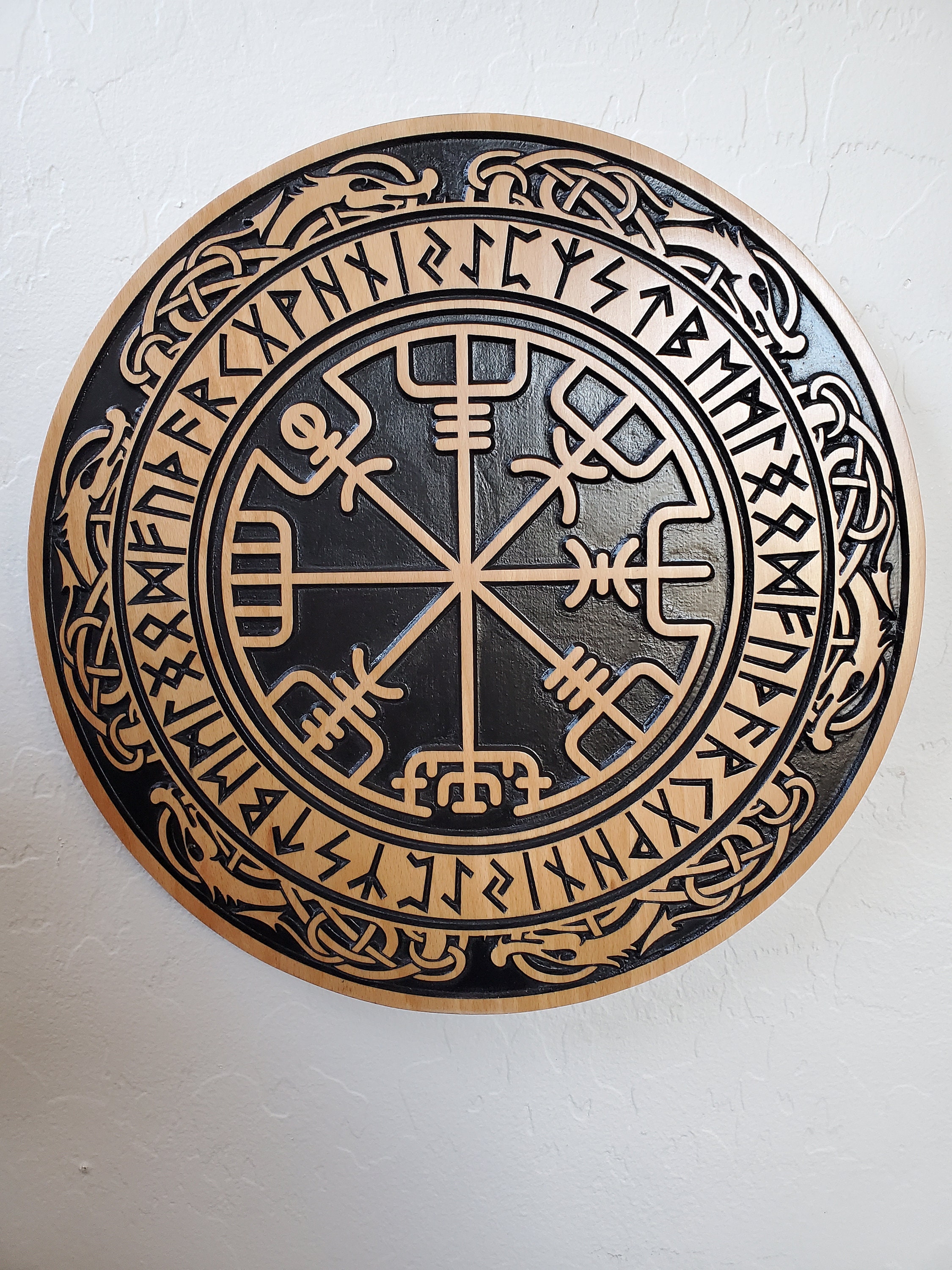 Viking Compass Wood Carved Wall Art Norse Shield Wall - Etsy
