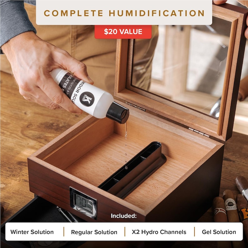 CASE ELEGANCE Glass Top Humidor With Thick Cedar, Easy Humidification ...
