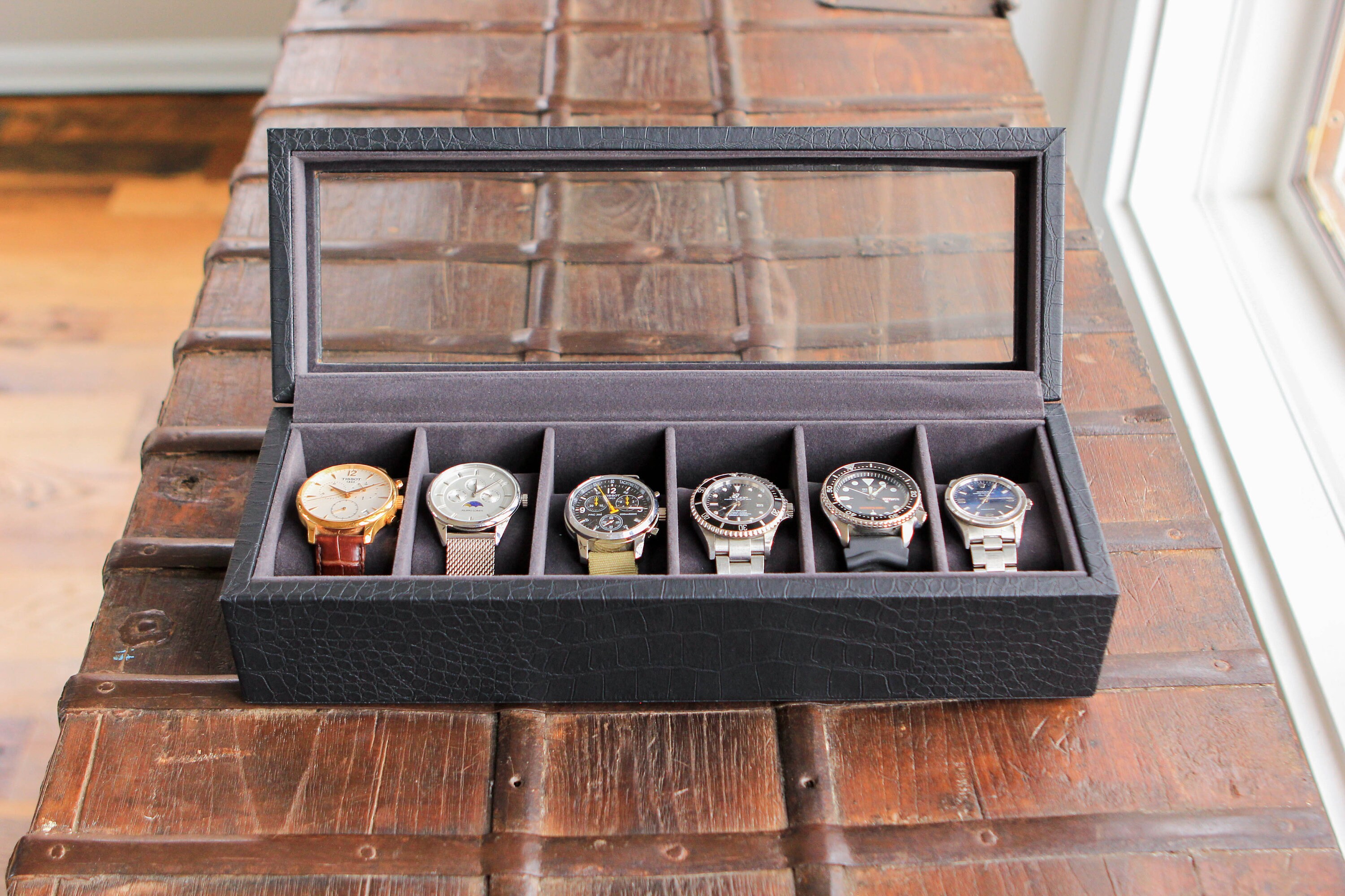 Elegant Crocodile Finish Watch Box With Real Glass by Case - Etsy