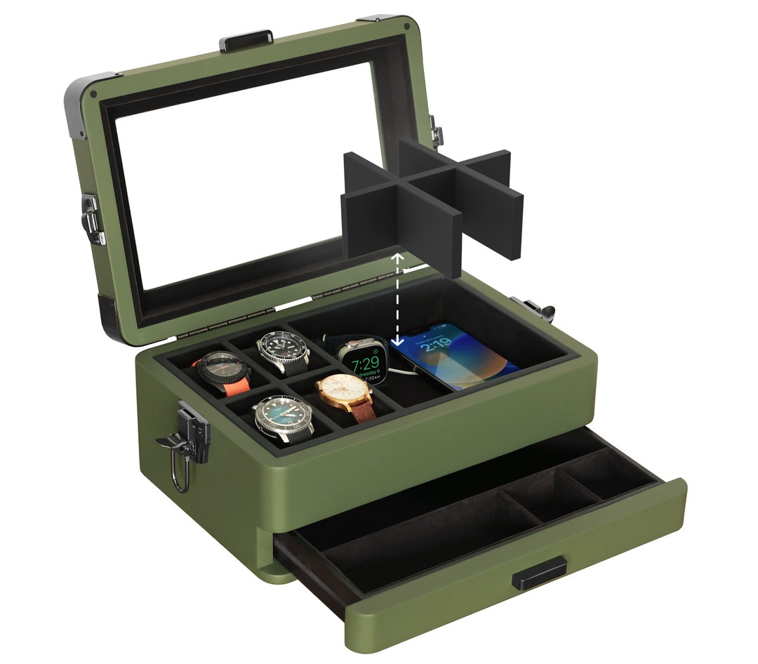 Military 10 Slot Watch Box Case Organizer for Men Real Glass - Etsy