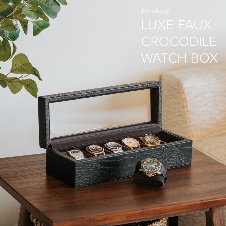 Elegant Crocodile Finish Watch Box With Real Glass by Case - Etsy