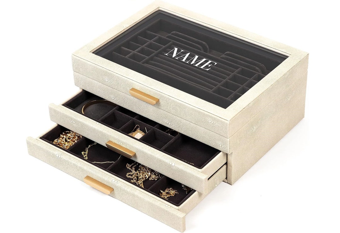 Sasha Large 3 Tier Jewelry Box, Display Case for Bracelets Earrings ...