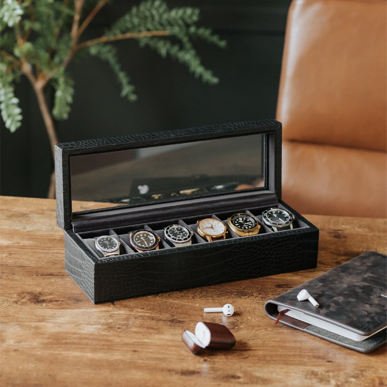 Elegant Crocodile Finish Watch Box With Real Glass by Case - Etsy