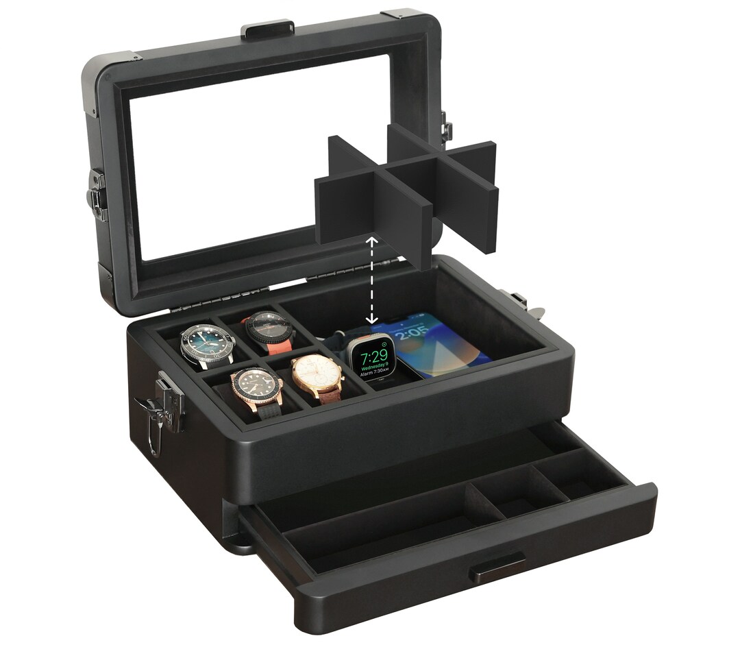 8 Slot Watch Box Case Organizer for Men Black Finish Modular - Etsy