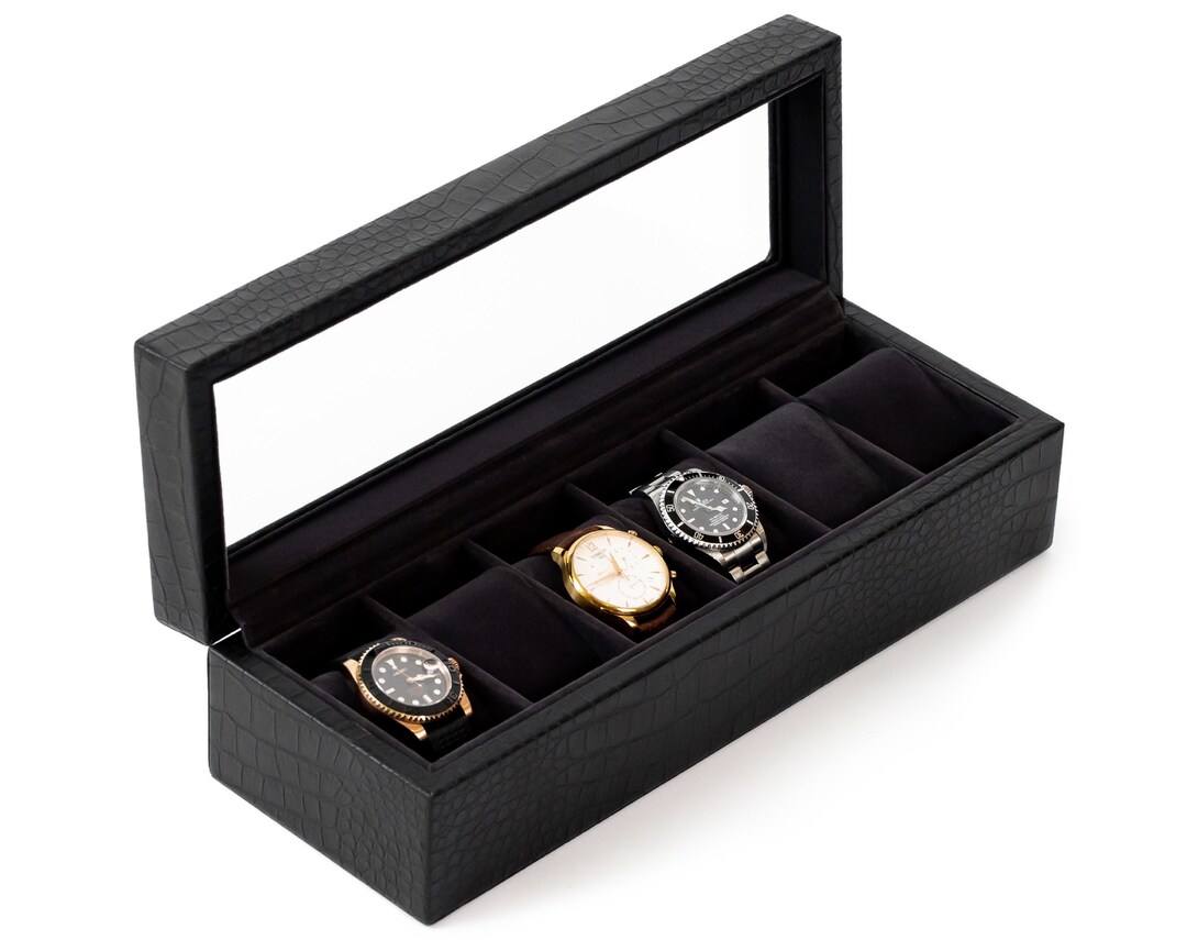 Elegant Crocodile Finish Watch Box With Real Glass by Case - Etsy