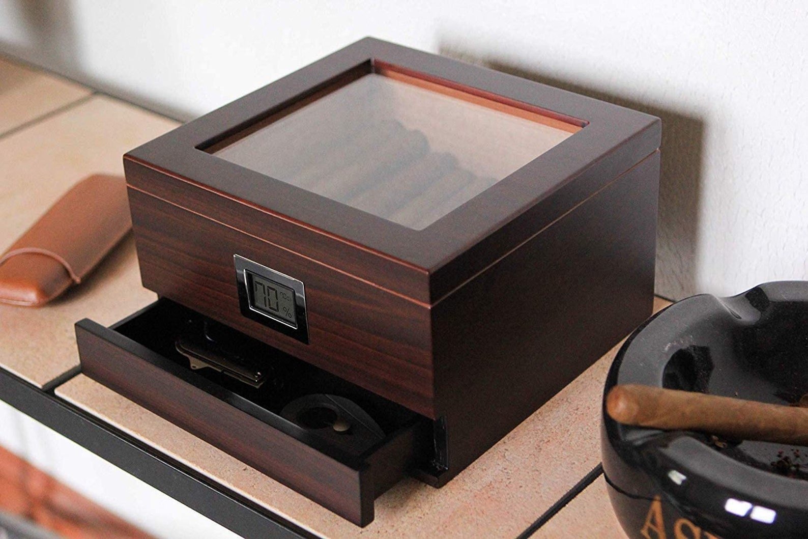 Renzo Glass Top Humidor With Cigar Cutter Ashtray and Travel - Etsy