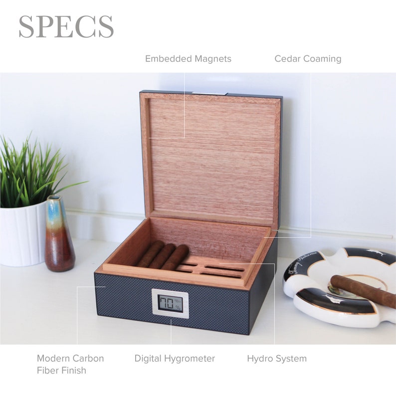 Carbon Fiber Design Handcrafted Modern Cedar Humidor With Front Digital ...