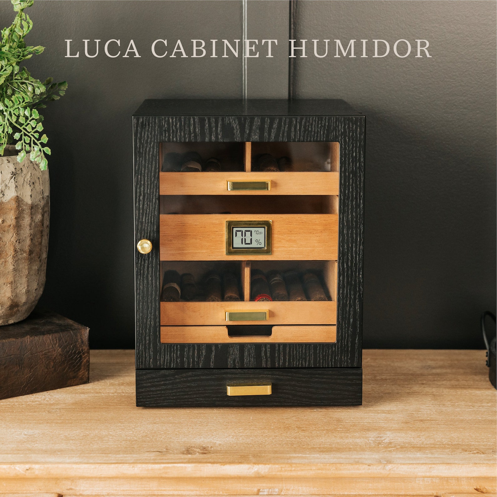 Luca Humidor Cabinet, Cigar Storage for 80-100 Cigars, Rich Black Ash ...