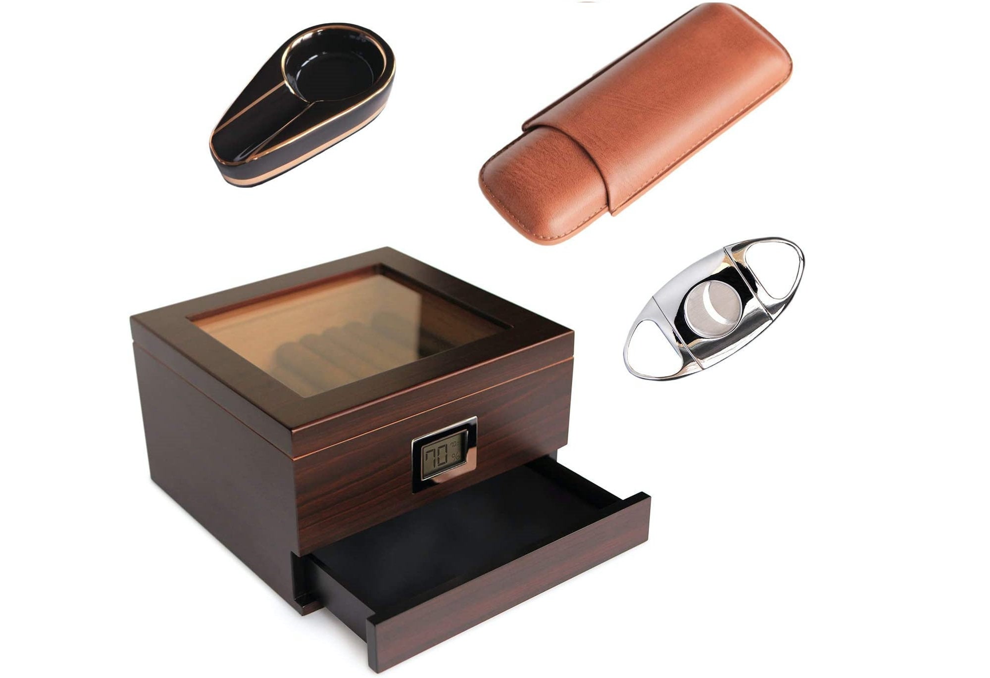 Renzo Glass Top Humidor With Cigar Cutter Ashtray and Travel - Etsy