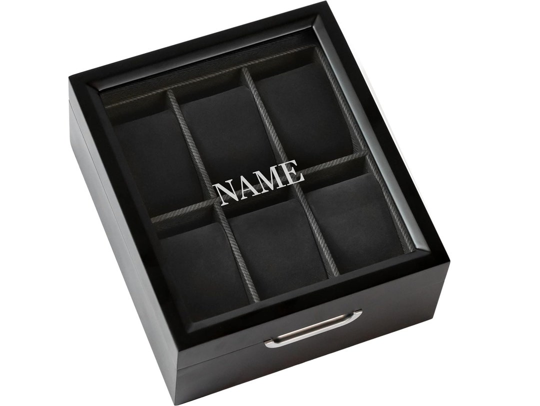 Modern 2x3 Black Finish Watch Box With Custom Aluminum Handle 6-slot ...