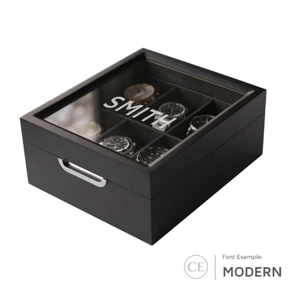 Modern 2x3 Black Finish Watch Box with Custom Aluminum Handle | Etsy