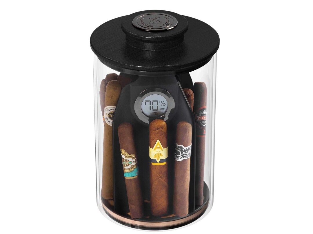 Cylindor Black Ash Wood Humidor - Hermetically Sealed Glass Jar With ...