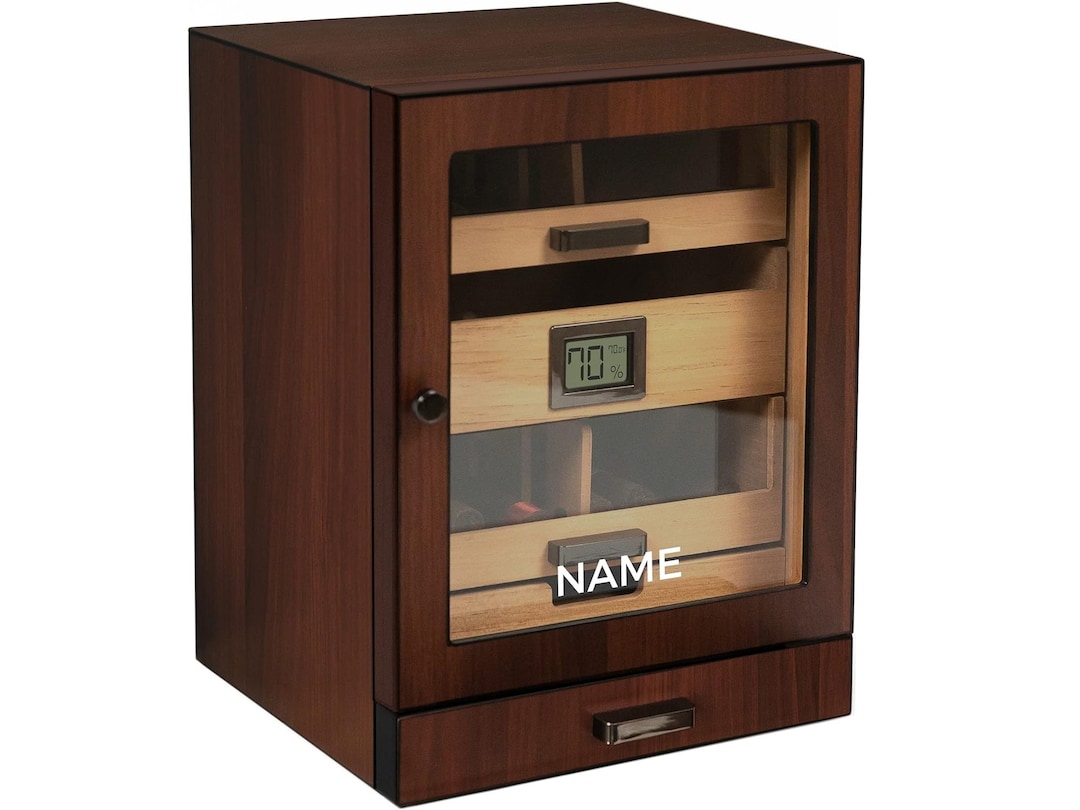 Luca Humidor Cabinet, Rich Brown Walnut Finish, Large Size, 80-100 ...