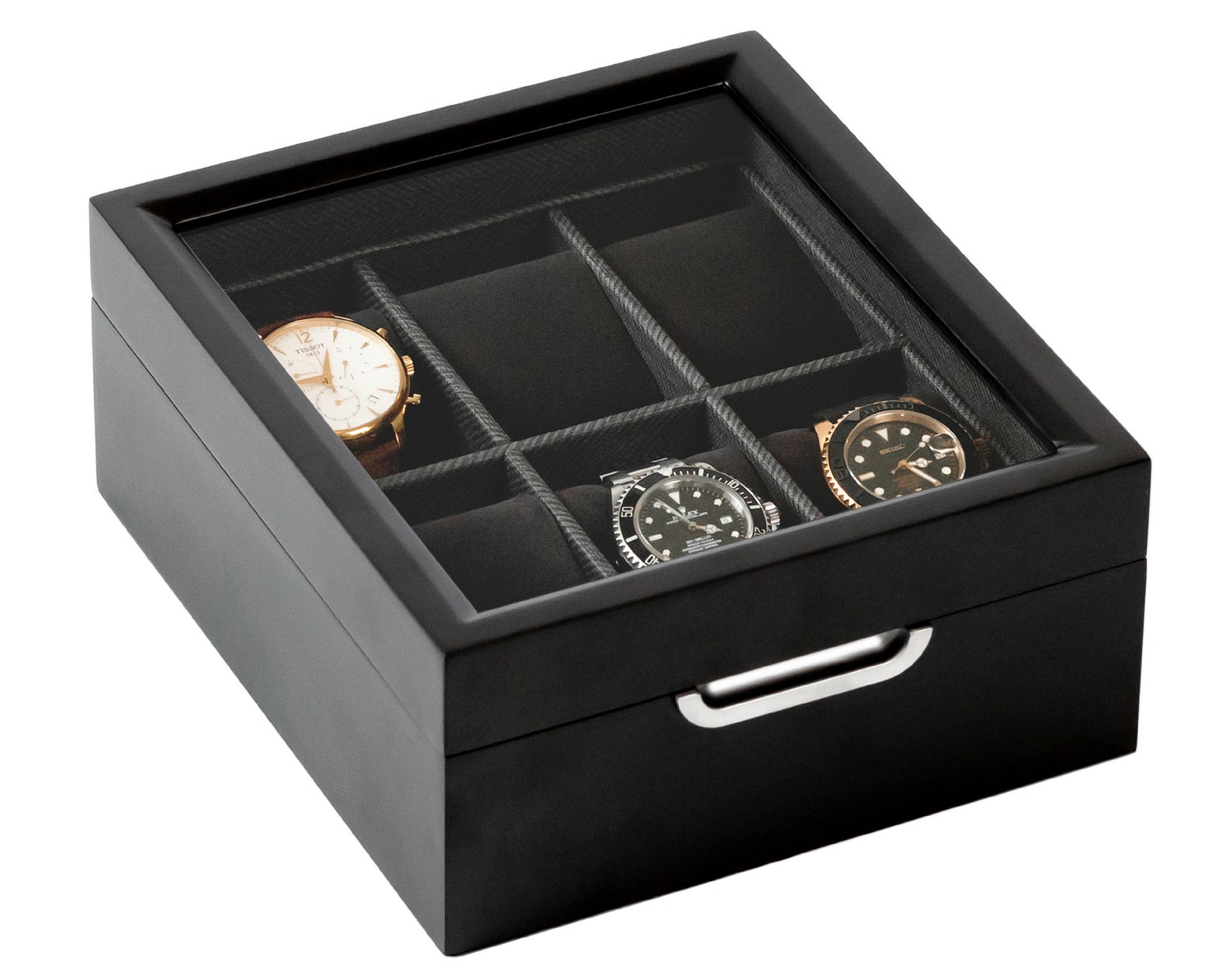Modern 2x3 Black Finish Watch Box With Custom Aluminum Handle - Etsy