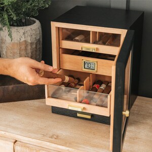 Luca Humidor Cabinet, Cigar Storage for 80-100 Cigars, Rich Black Ash ...