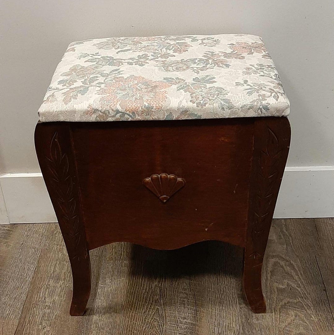 Vintage Rare Sewing Stool Bench Seat Wooden Upholstered Seat Storage ...