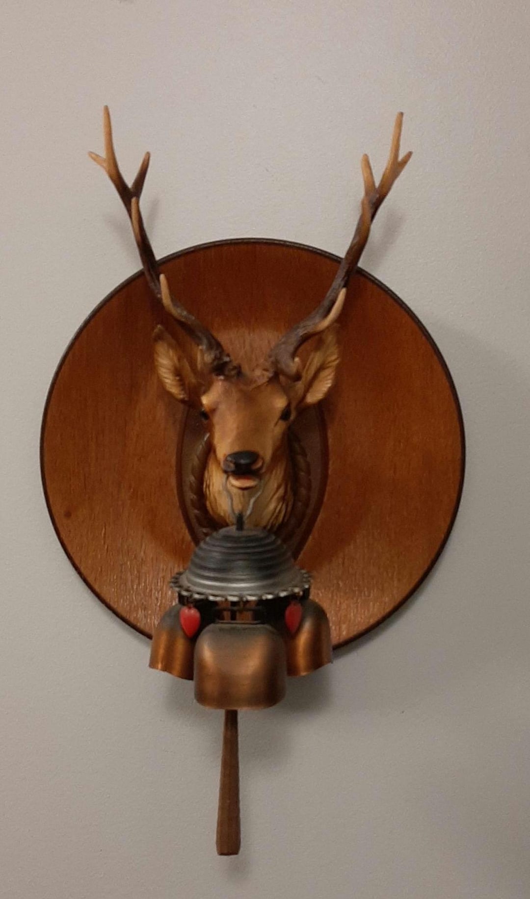 Vintage Rare Plastic Stag Head With Decorative Cow Bells Wall Hanging ...