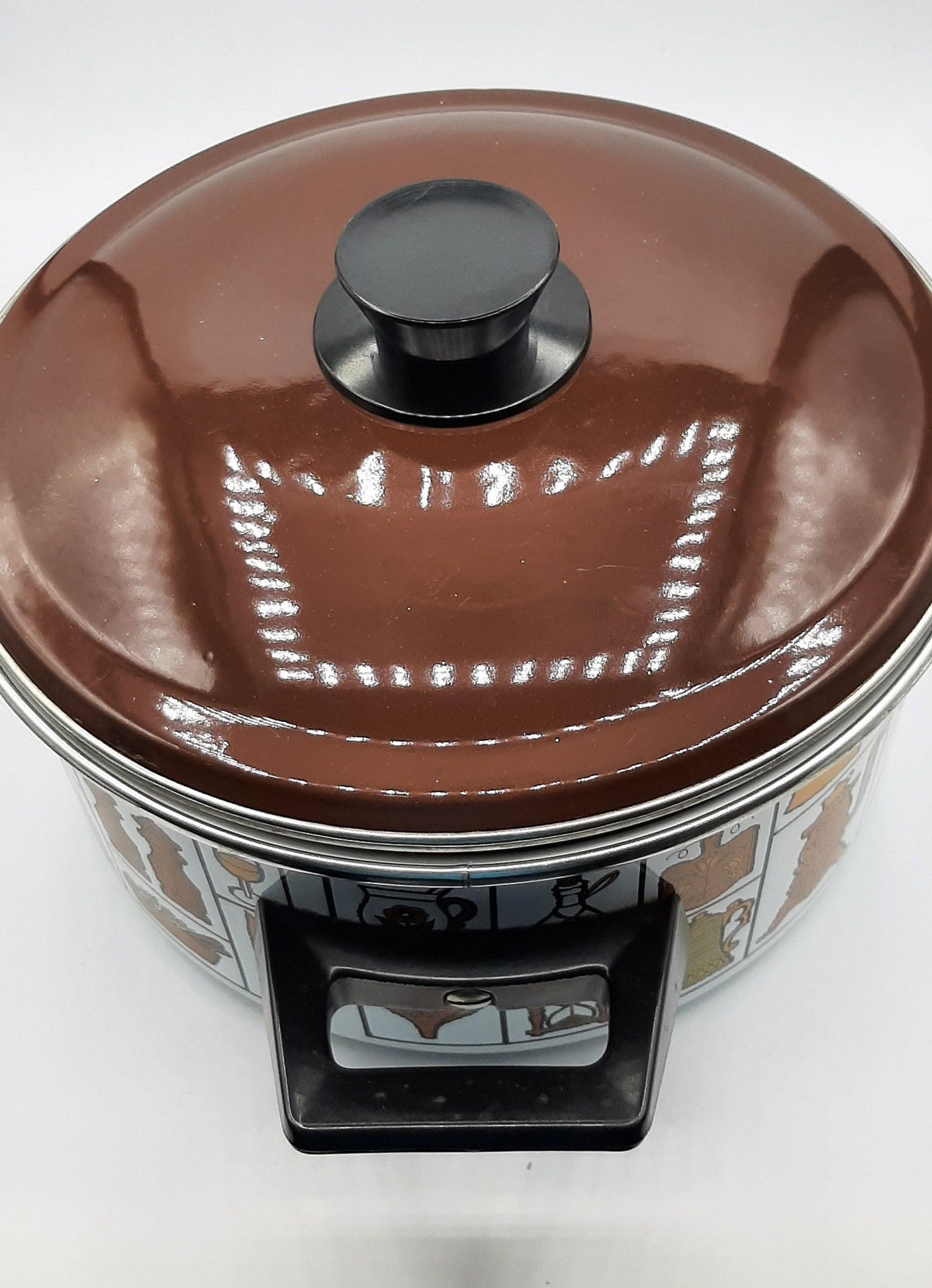 Vintage Enamel White Brown Dutch Oven Pot Funky Kitchen Decoration ...