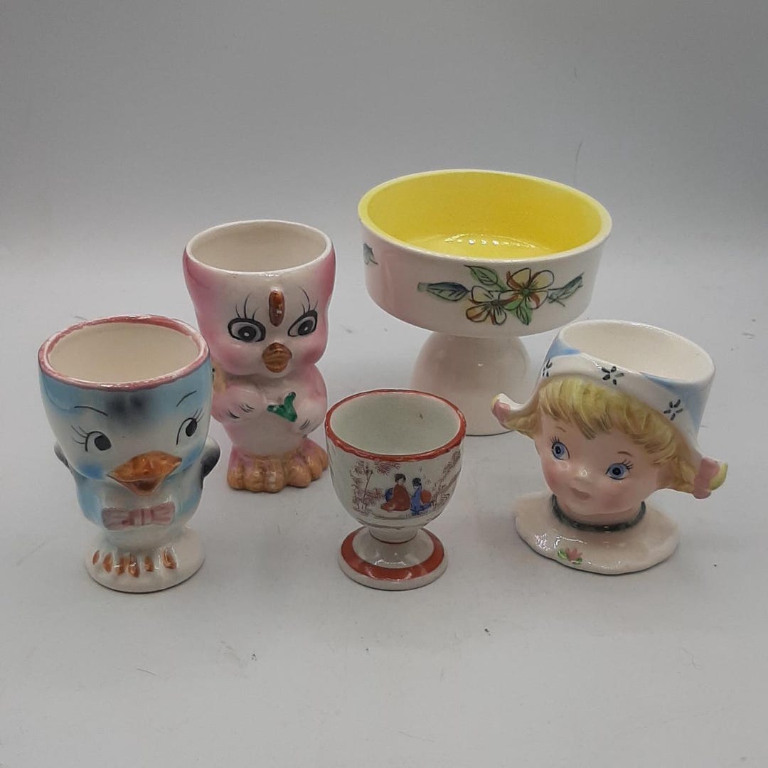 Vintage Lefton and Crown Art Ceramic Anthropomorphic 2 Birdie Egg Cups ...