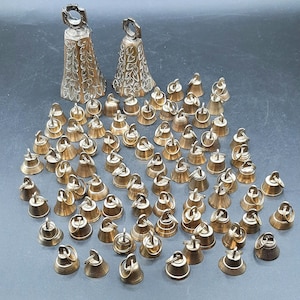 Vintage Brass Hanging Bells Engraved Two Larger and 80 Mini Bells ...