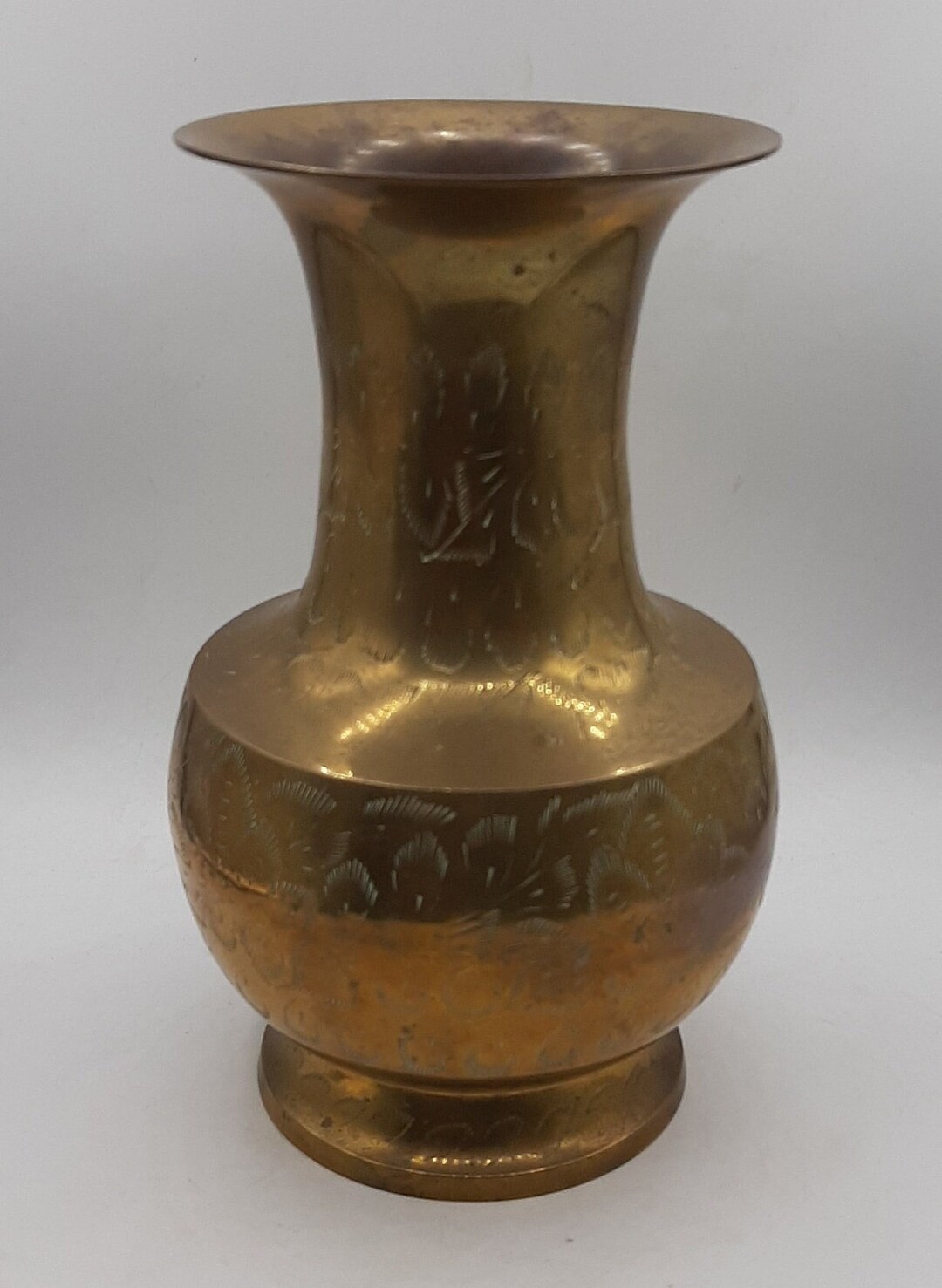 Vintage Brass Solid Heavy Handcrafted Etched Flower Vase Pot 9" Tall ...