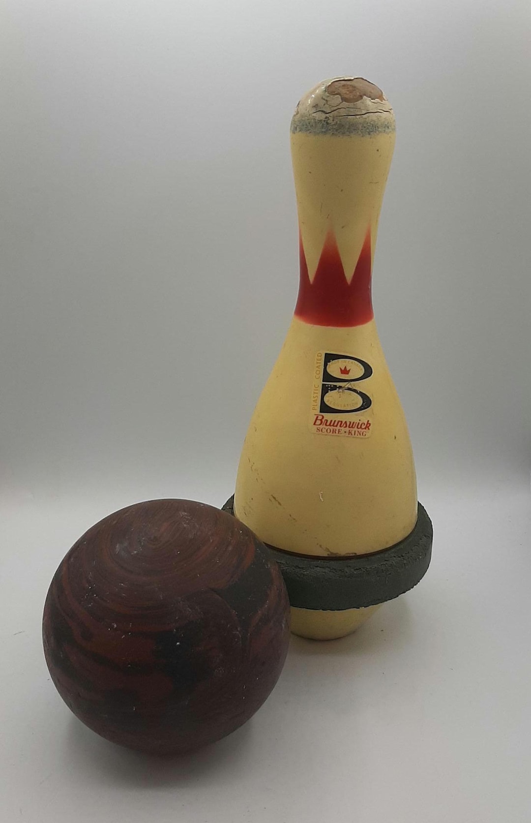 Vtg Brunswick Score King Bowling Wood Rubber Band Pin & 5 Pin Bowling ...