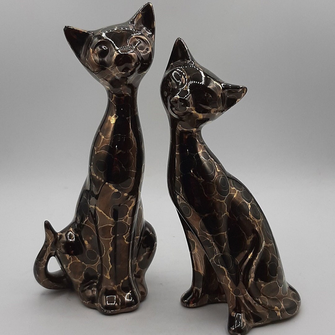 Vintage Hobbyist Ceramic Black & Gold Cats Ucagco Mold Set of Two ...