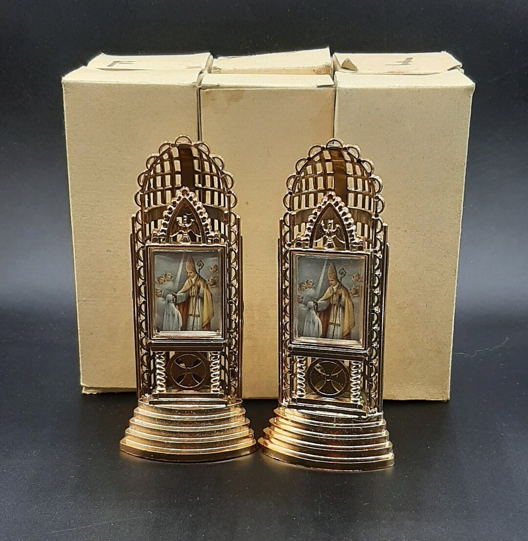 Vintage Catholic Alter Copper Color Religious Pope Chapel Set of 6 ...