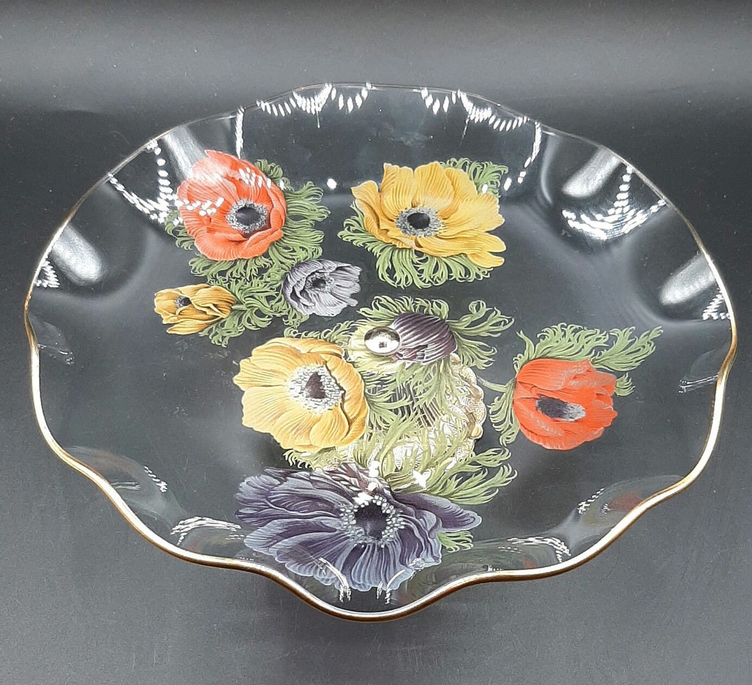 Vintage James Clarke Chance Poppy Pedestal Cake Dessert Plate Reverse ...