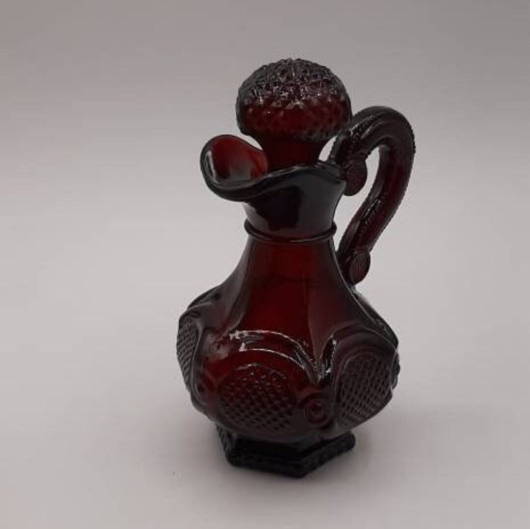 Vintage Avon Ruby Red Glass Cape Cod Collection Cruet W/ Lid Mid ...