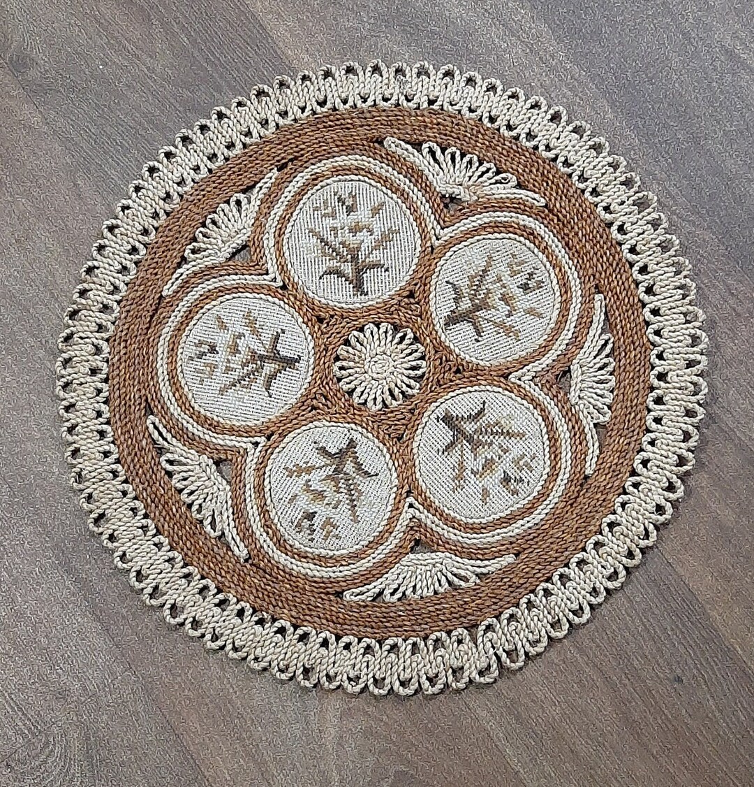 Large Straw Rattan Woven Needlepoint Center Table Top Trivet or Wall ...