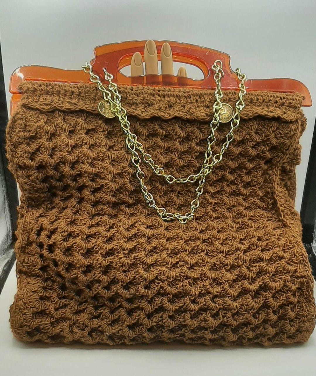 Vintage 70's Macrame Purse Handbag Boho Hippie Lined Bag Acrylic ...