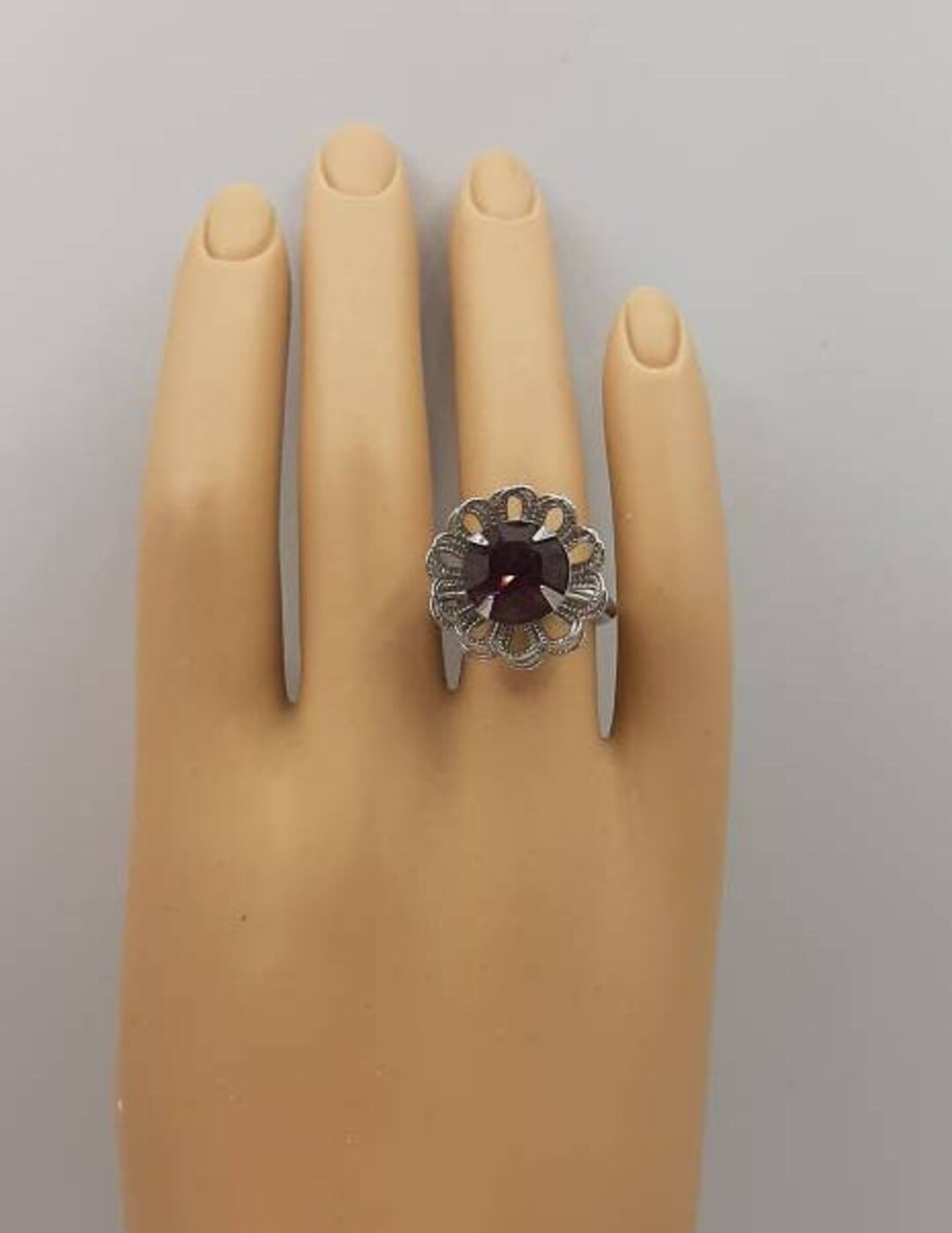 Vintage Sarah Coventry Adjustable Silver Tone Floral Purple Rhinestone ...