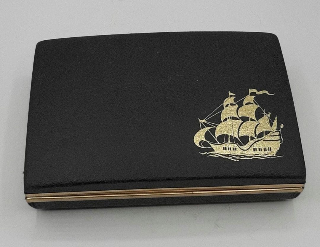 Vintage Men's Jewelry Box Clamshell Ship Logo Gold Trim Red Velvet - Etsy