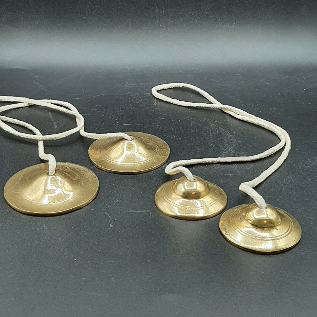 Vintage Meditation Bells Cymbals Solid Brass Handmade Set of Two Corded ...