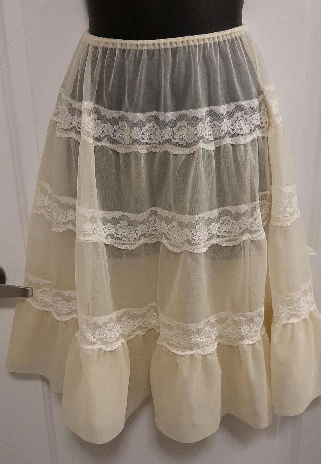 Vintage St. Michael Lingerie Half Slip Yellow Nylon Lace Netting Size ...