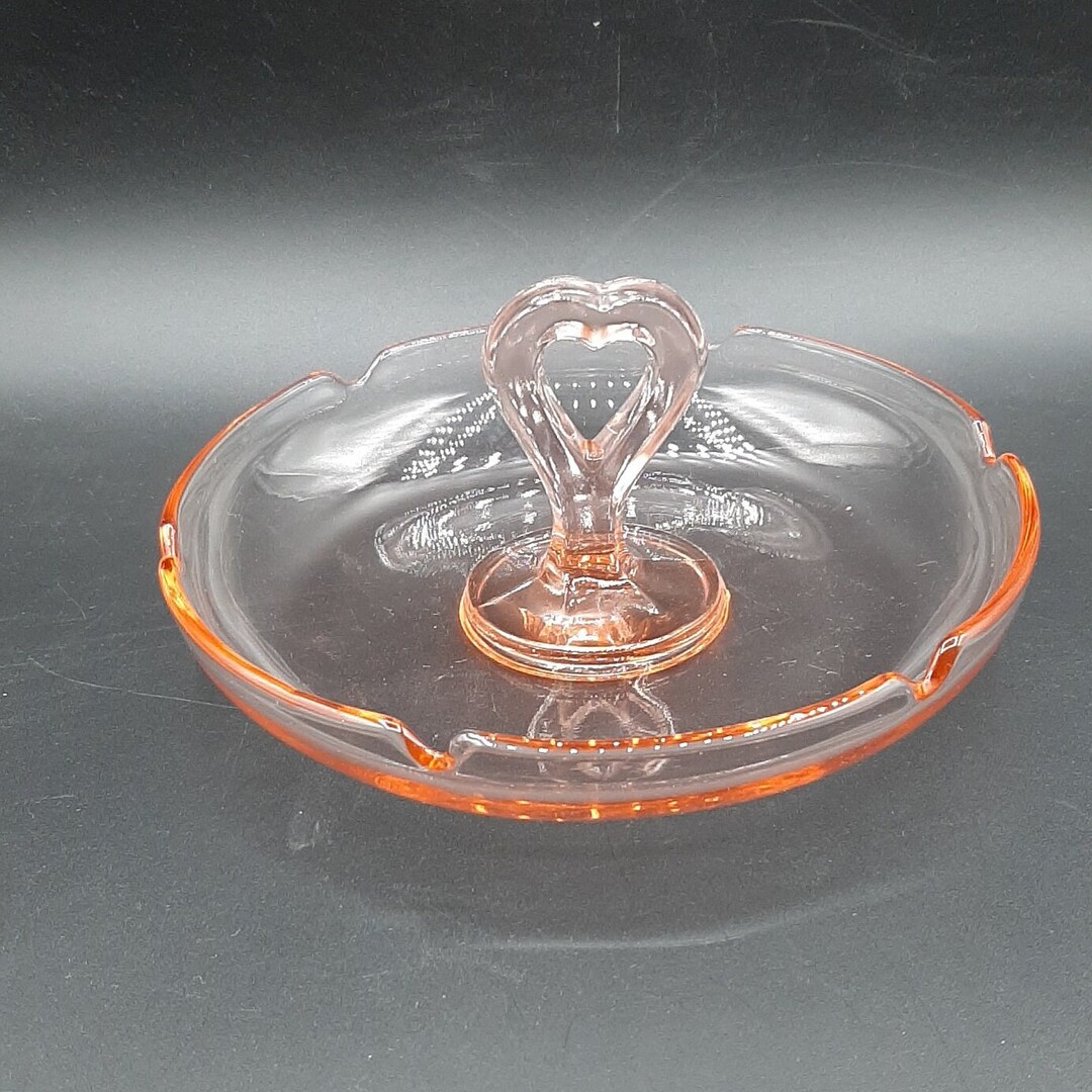 Vintage LE Smith Depression Pink Glass Dish Heart Handle Candy Nut ...