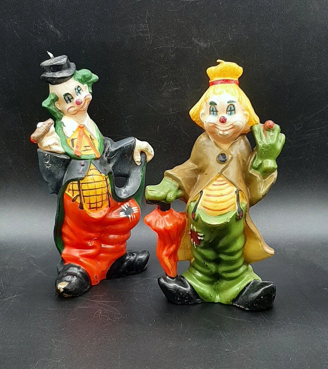 Two Vintage 7" Tall Clown Figural Candles 70's Animated Colorful Unused ...