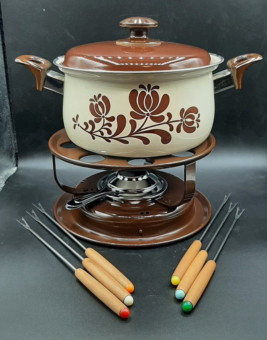 Vintage Retro Fondue Set Enamel Brand New in Box Pot With Stand ...