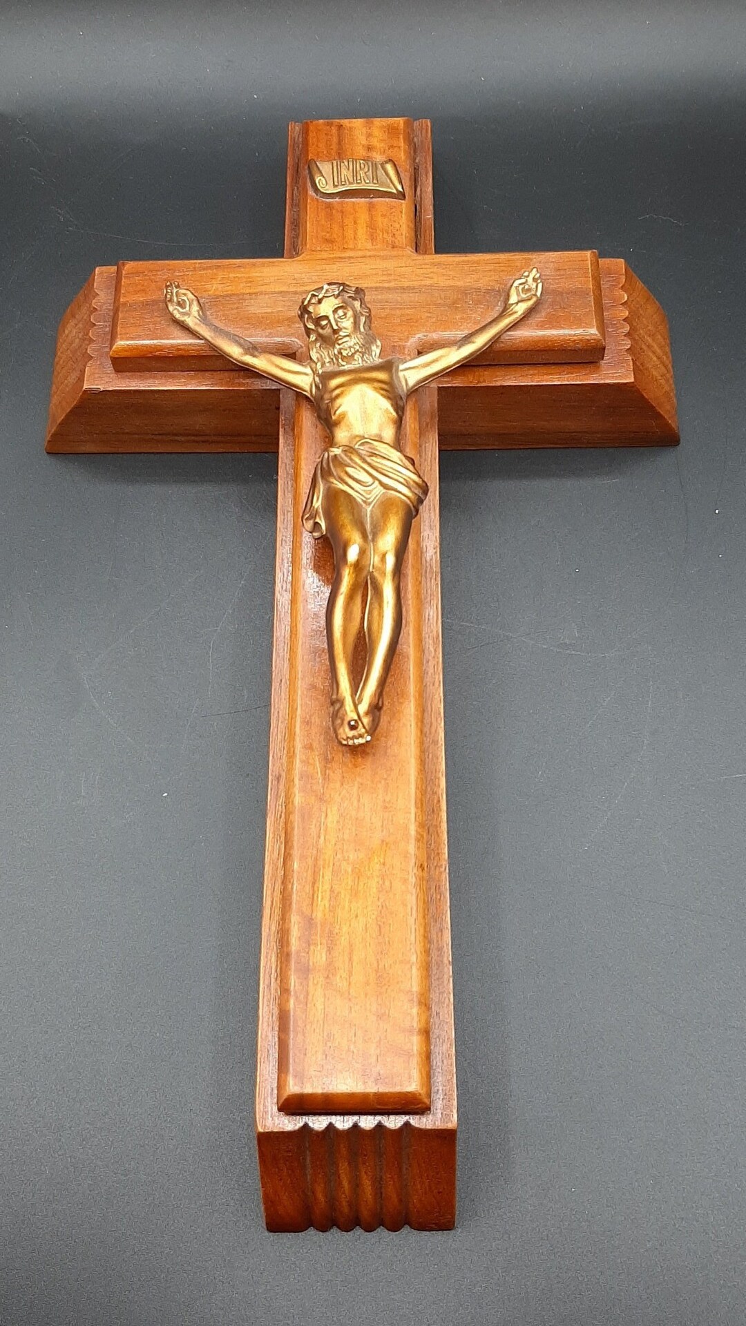 Vintage Wood Cross Crucifix Wall INRI Jesus Christ Slide Compartment ...