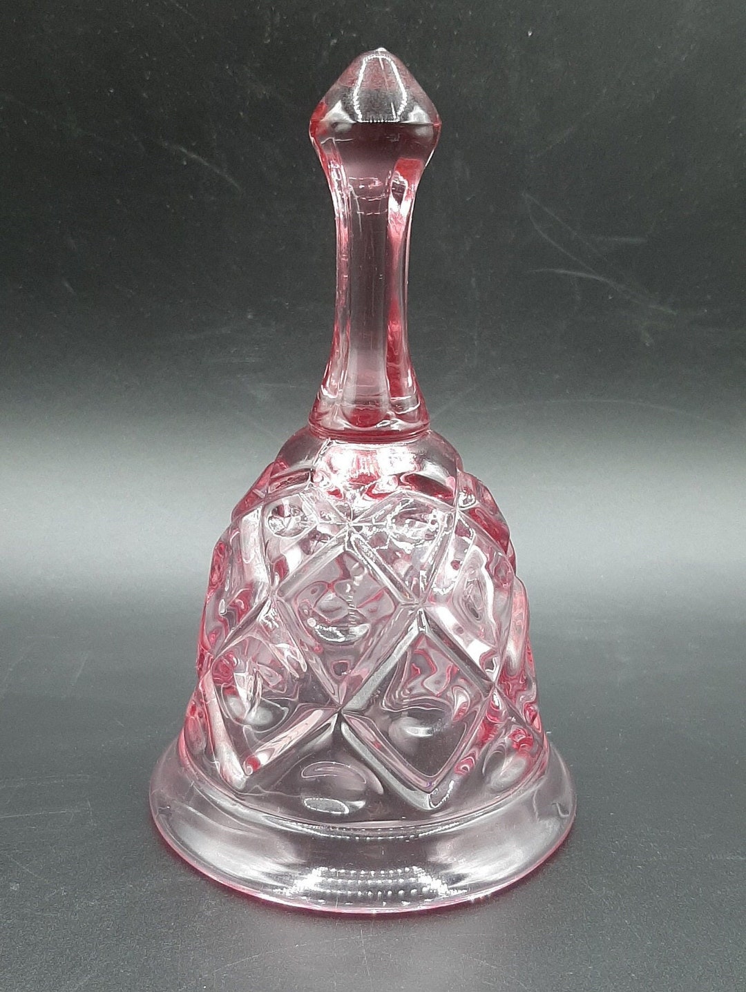Dalzell Viking Pink Glass Diamond Design Bell Handmade USA Collectible ...