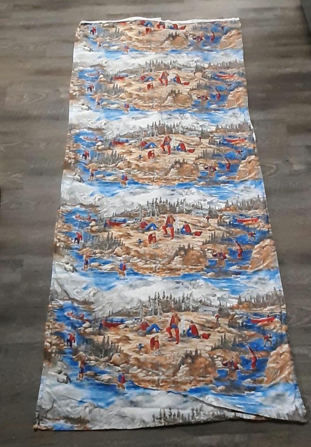 Vintage Flannel Fabric Sheet Cowboy Western Camping Fishing Crafting ...