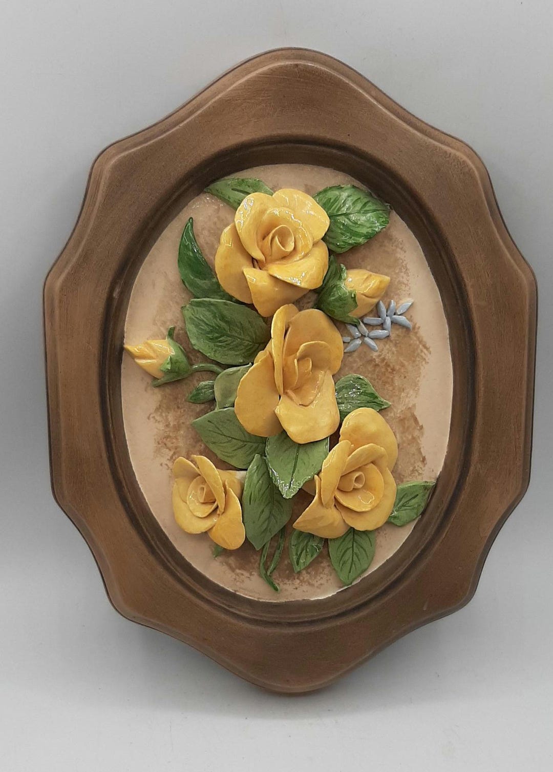 Vintage 1973 Byron Molds Floral 3D Oval Ceramic 10" Tall Hand Painted ...