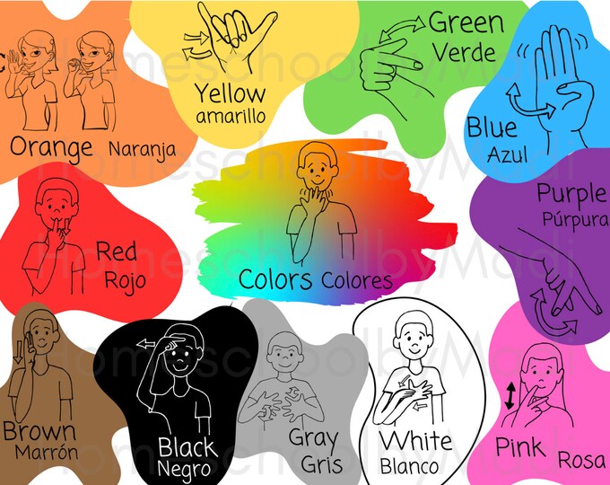 ASL Colors (english and Spanish) PRINTABLE Poster - Etsy