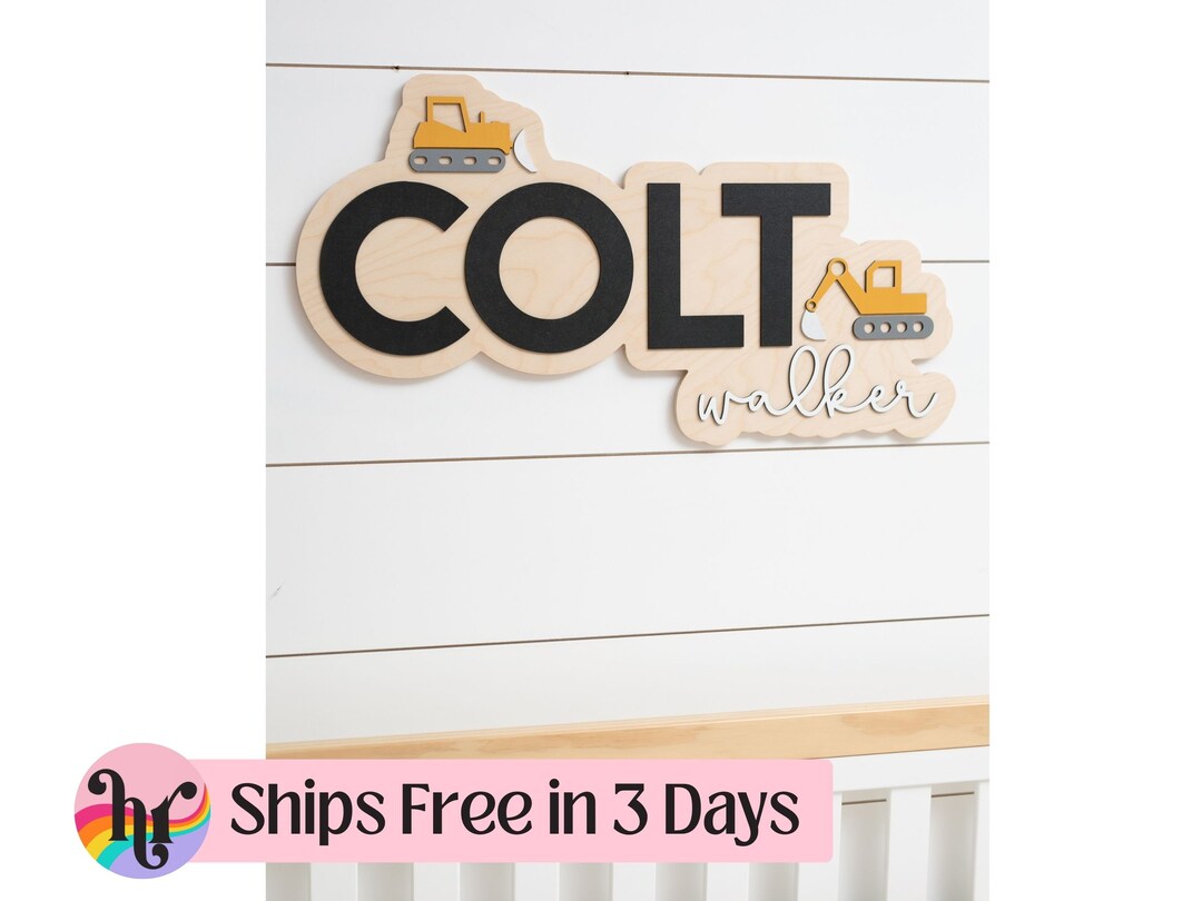 Construction Wood Nursery Name Sign | Name Sign for Nursery Boy | Above ...