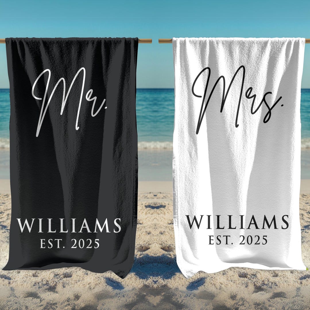 Custom Wedding Beach Towel Set | Mr. and Mrs. Beach Towel ...