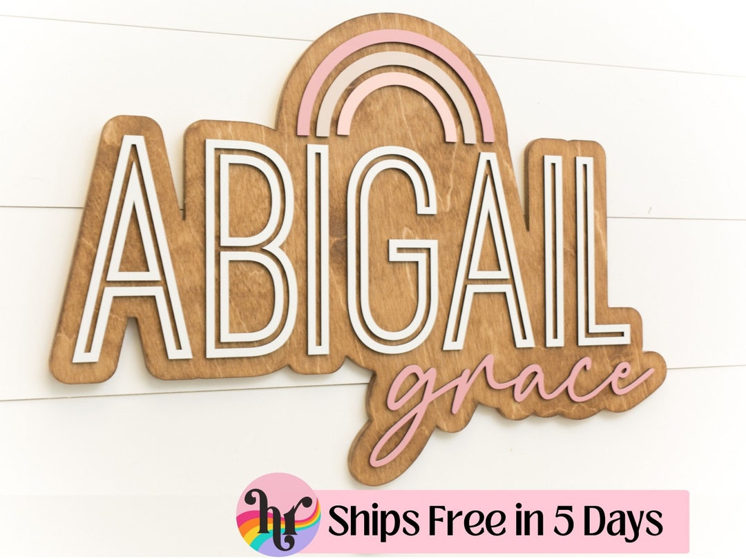Rainbow Wood Nursery Name Sign, Name Sign for Nursery Girl, Boy, Above ...