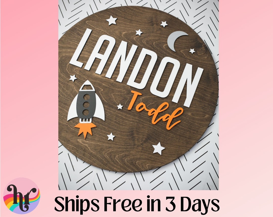 Space Themed Wood Nursery Name Sign 24", Name Sign for Nursery Boy ...